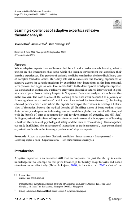 (PDF) Learning experiences of adaptive experts: a reflexive thematic analysis