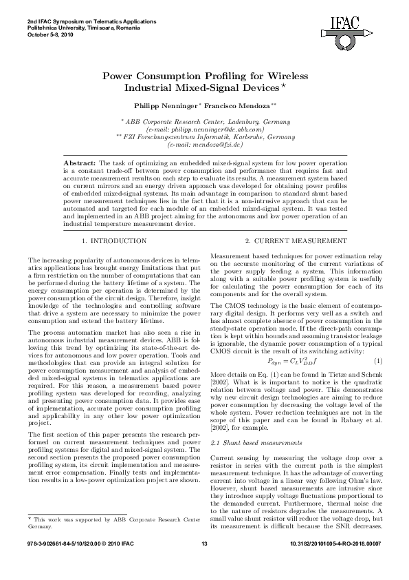 (PDF) Power Consumption Profiling for Wireless Industrial Mixed-Signal Devices | Francisco ...