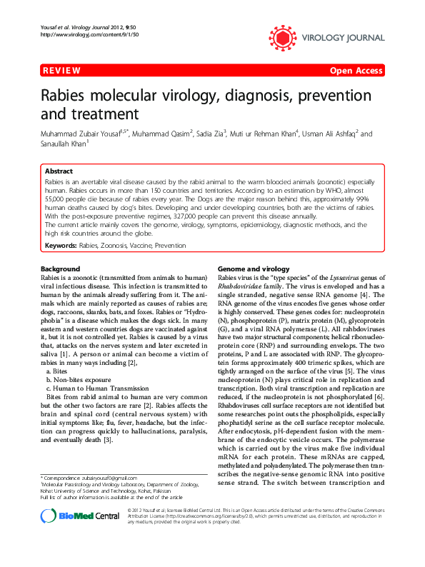 (PDF) Rabies molecular virology, diagnosis, prevention and treatment