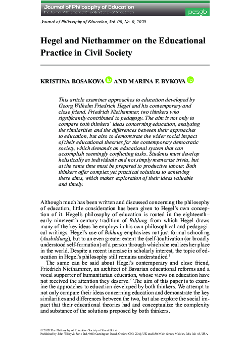 (PDF) Hegel and Niethammer on the Educational Practice in Civil Society