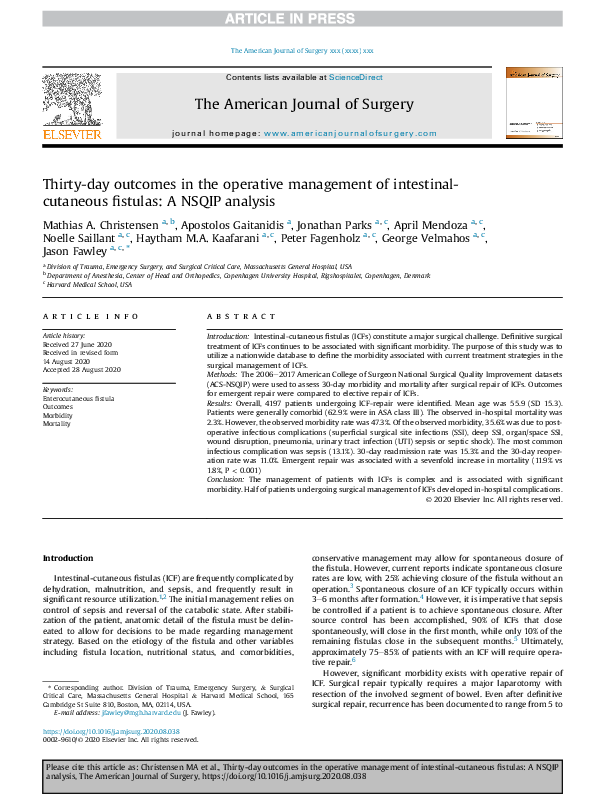 (PDF) Thirty-day outcomes in the operative management of intestinal ...