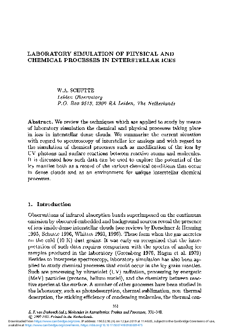 (PDF) Laboratory simulation of physical and chemical processes in interstellar ices
