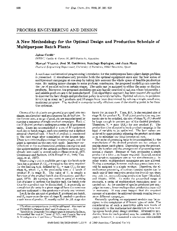 (PDF) A new methodology for the optimal design and production schedule of multipurpose batch plants