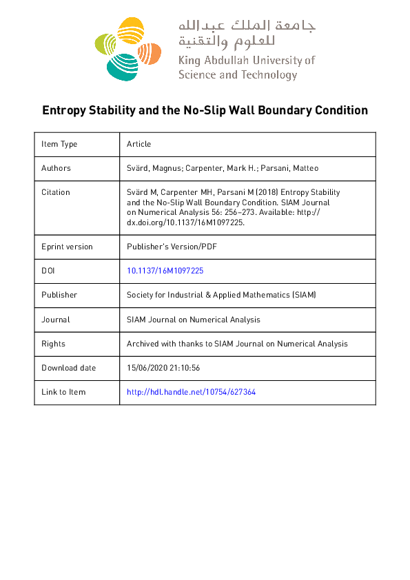 (PDF) Entropy Stability and the No-Slip Wall Boundary Condition