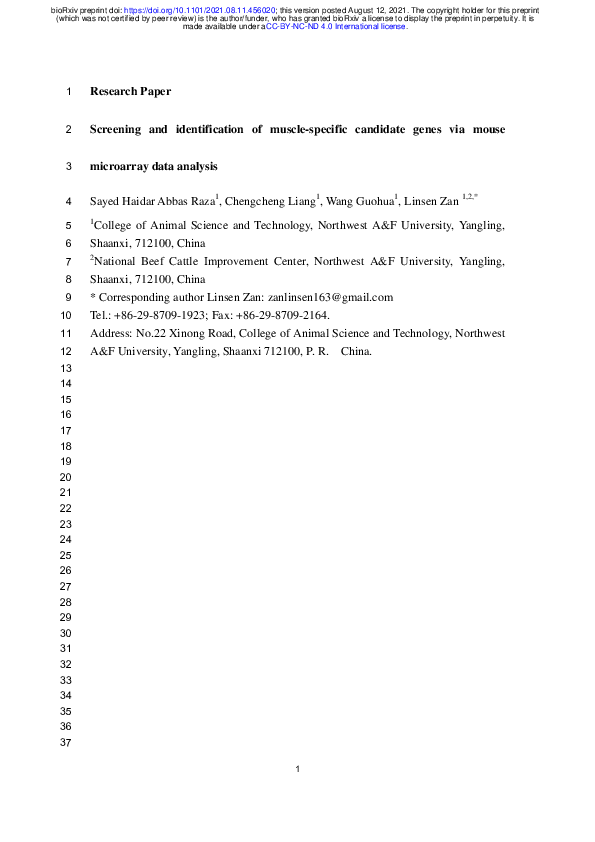 Pdf Screening And Identification Of Muscle Specific Candidate Genes Via Mouse Microarray Data
