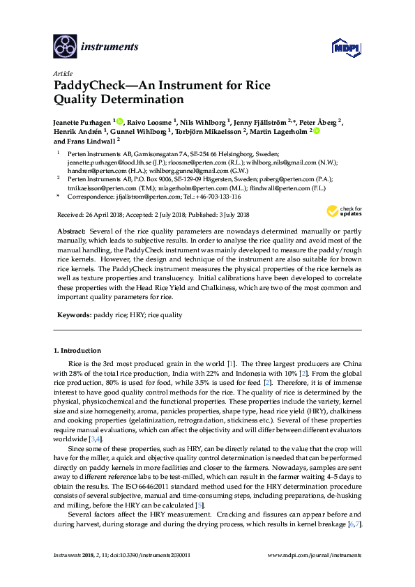 (PDF) PaddyCheck—An Instrument for Rice Quality Determination