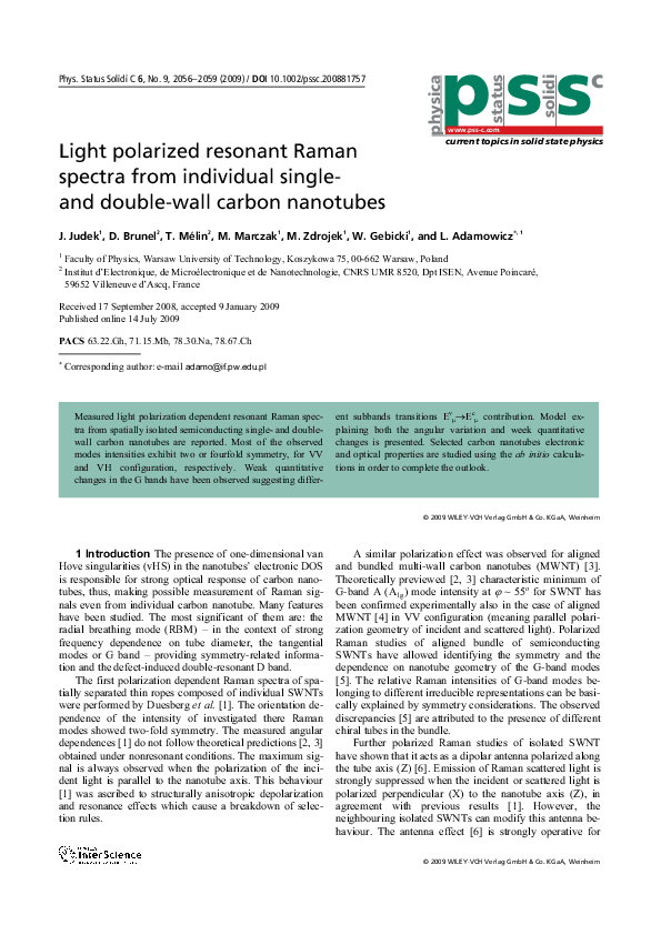 (PDF) Light polarized resonant Raman spectra from individual single ...