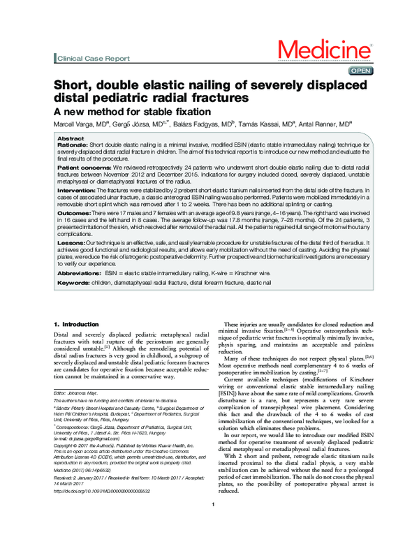 (PDF) Short, double elastic nailing of severely displaced distal ...