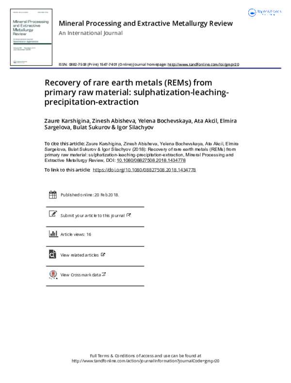 (PDF) Recovery of Rare Earth Metals (REMs) from Primary and Secondary ...