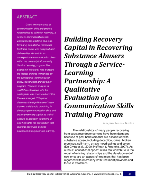 (PDF) Building Recovery Capital in Recovering Substance Abusers Through ...