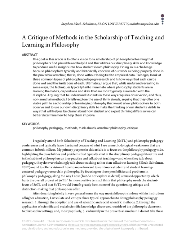 (PDF) A Critique of Methods in the Scholarship of Teaching and Learning ...