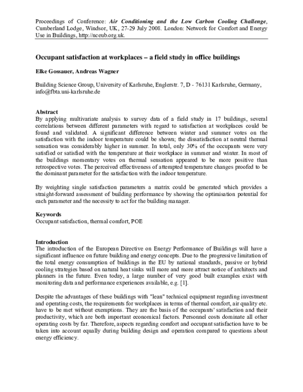 (PDF) Occupant Satisfaction at Workplaces - a Field Study in Office ...