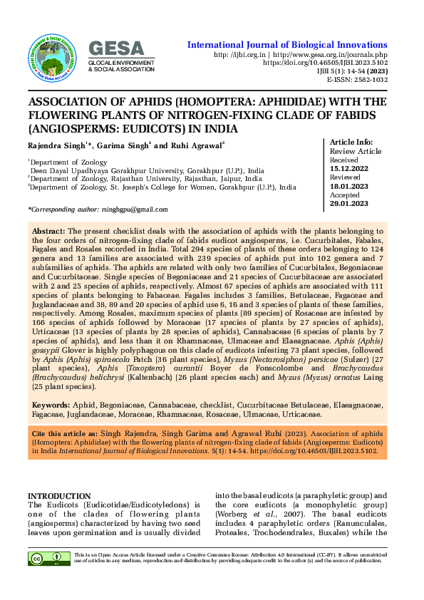 (PDF) ASSOCIATION OF APHIDS (HOMOPTERA: APHIDIDAE) WITH THE FLOWERING ...