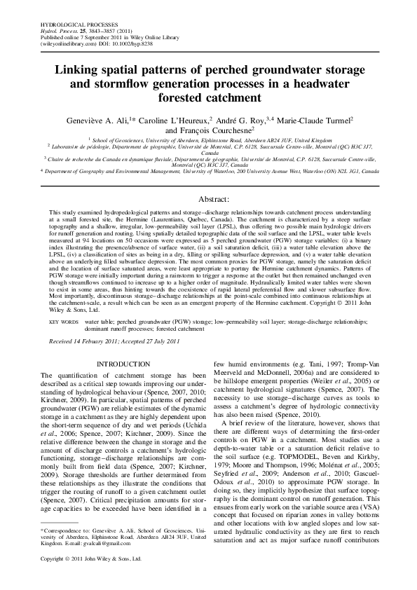 (PDF) Linking spatial patterns of perched groundwater storage and stormflow generation processes ...