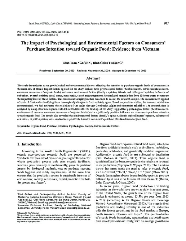 (PDF) The Impact of Psychological and Environmental Factors on Consumers' Purchase Intention ...