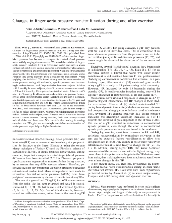 (PDF) Changes in finger-aorta pressure transfer function during and ...