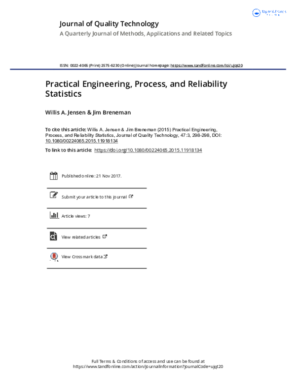 (PDF) Practical Engineering, Process, and Reliability Statistics (PDF) Practical Engineering, Process, and Reliability Statistics