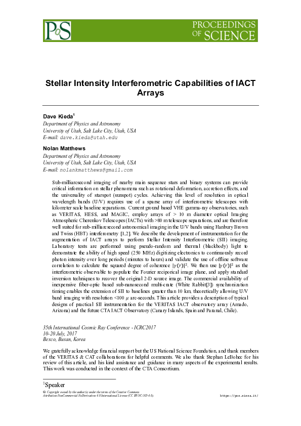 (PDF) Stellar Intensity Interferometric Capabilities of IACT Arrays