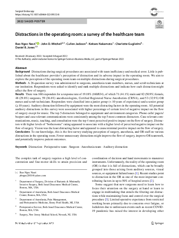 (PDF) Distractions in the operating room: a survey of the healthcare team