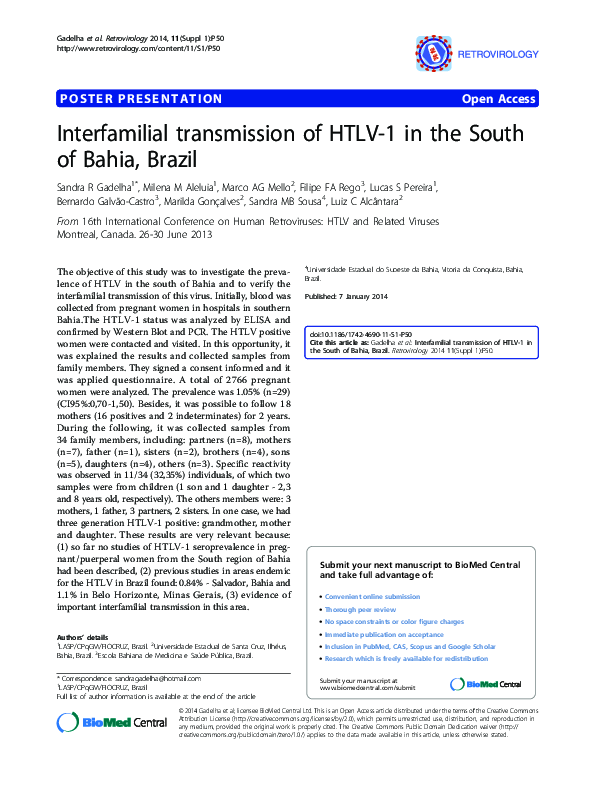 (PDF) Interfamilial transmission of HTLV-1 in the South of Bahia ...