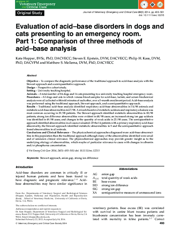 (PDF) Evaluation of acid-base disorders in dogs and cats presenting to ...