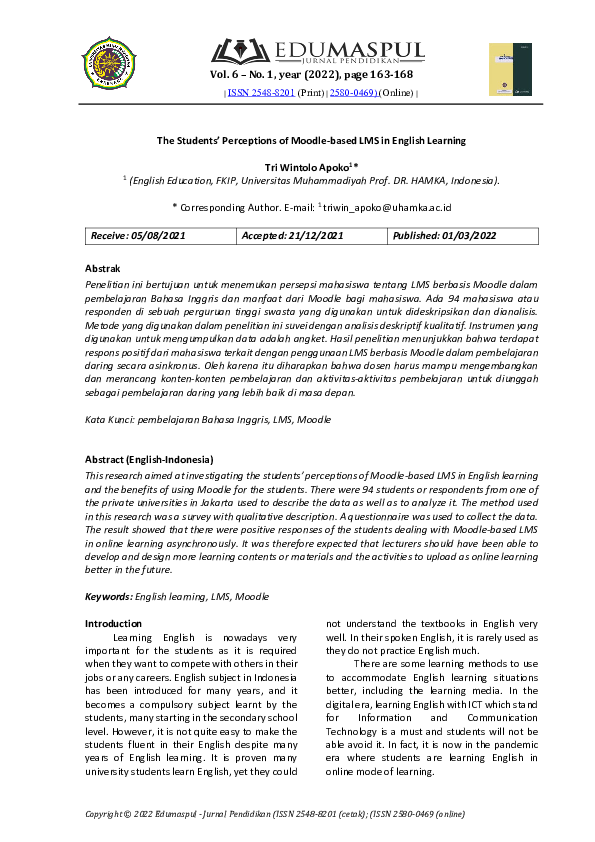 (PDF) The Students’ Perceptions of Moodle-based LMS in English Learning