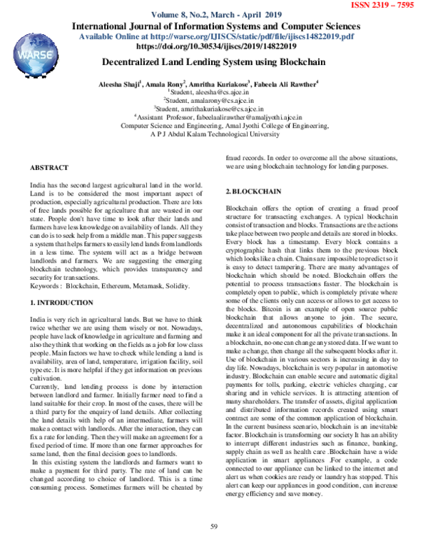(PDF) Decentralized Land Lending System using Blockchain
