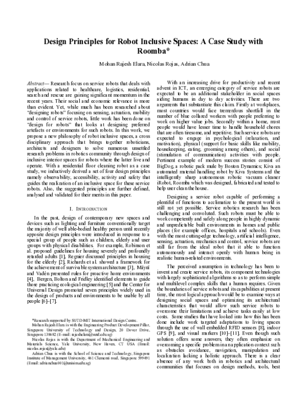 (PDF) Design principles for robot inclusive spaces: A case study with Roomba