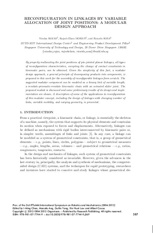 Pdf Reconfiguration In Linkages By Variable Allocation Of Joint