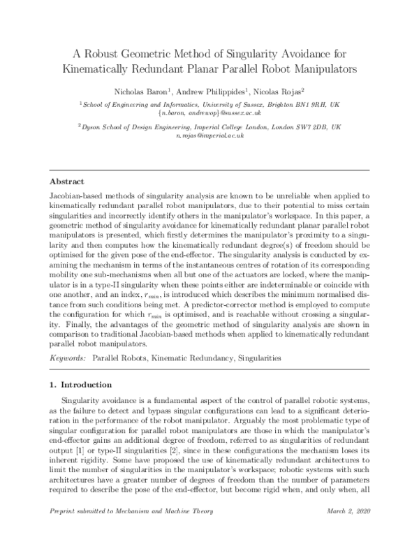 (PDF) A robust geometric method of singularity avoidance for ...