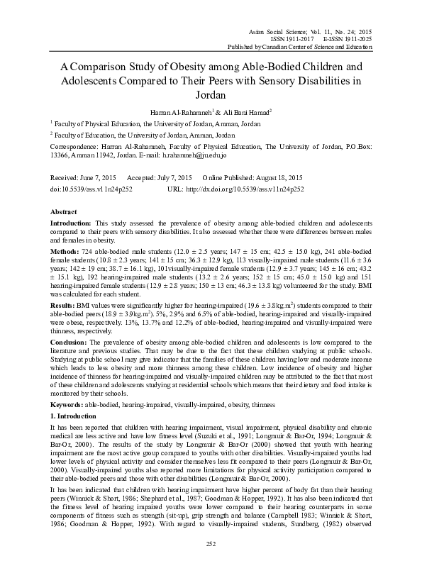(PDF) A Comparison Study of Obesity among Able-Bodied Children and ...