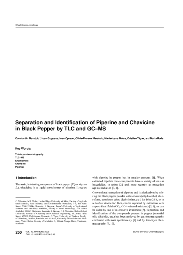 (PDF) Separation and identification of piperine and chavicine in black pepper by TLC and GC-MS