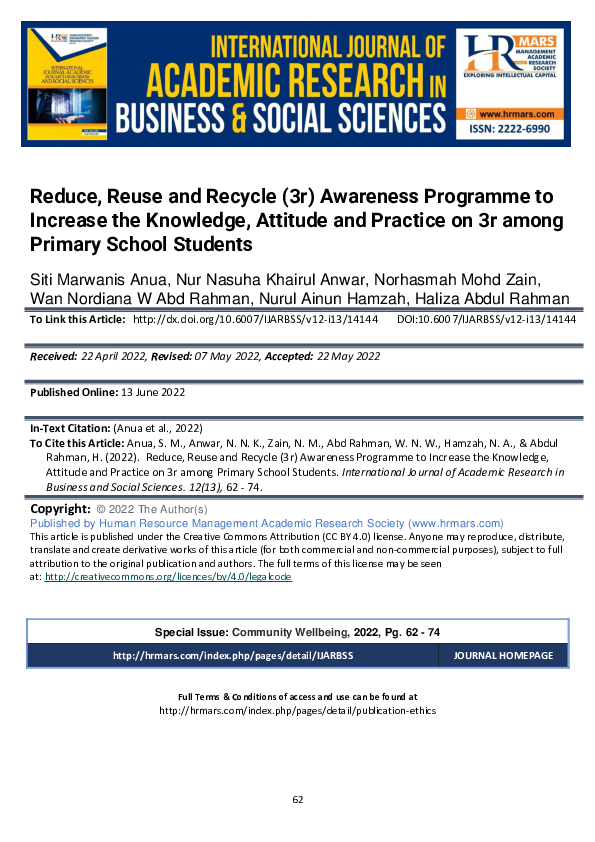 (PDF) Reduce, Reuse and Recycle (3r) Awareness Programme to Increase ...