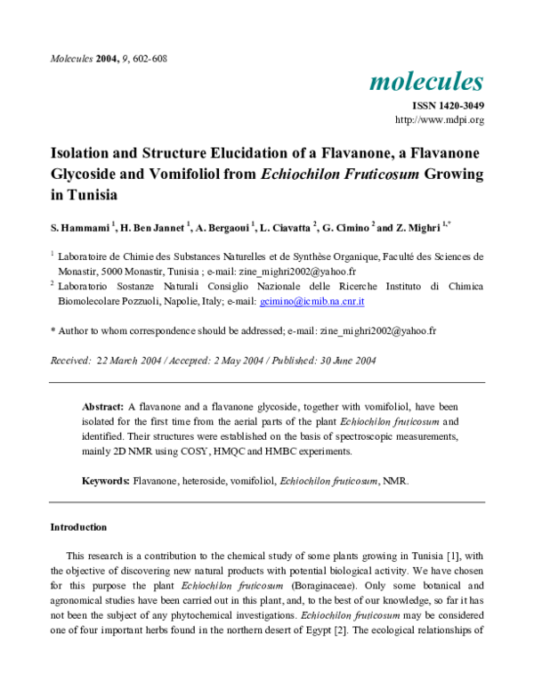 (PDF) Isolation and Structure Elucidation of a Flavanone, a Flavanone ...