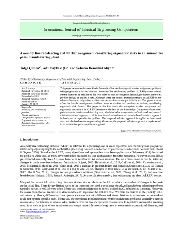 (PDF) Assembly line rebalancing and worker assignment considering ...