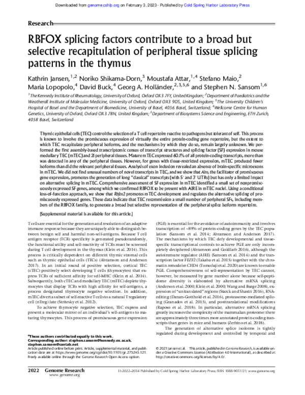 (PDF) RBFOX splicing factors contribute to a broad but selective ...