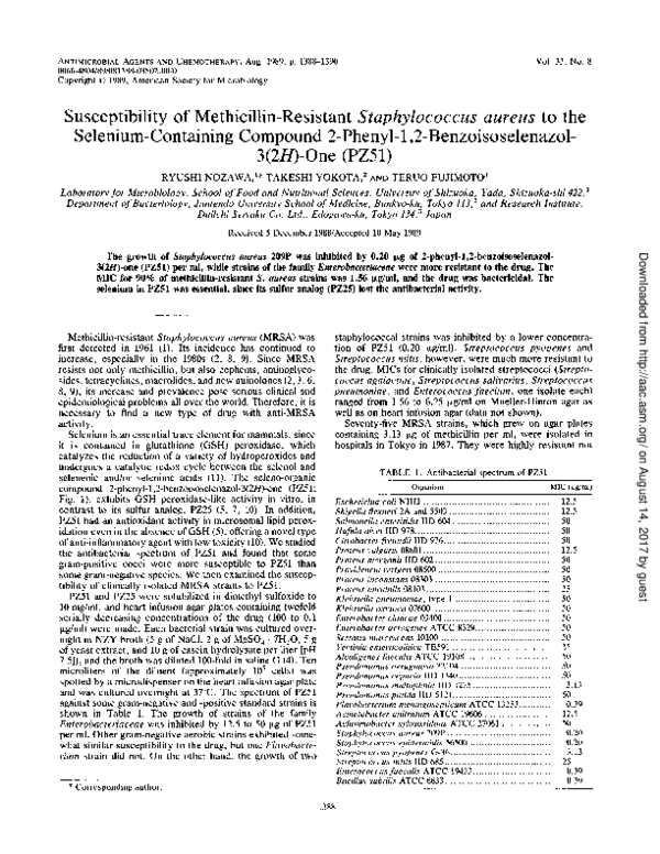 (PDF) Susceptibility of methicillin-resistant Staphylococcus aureus to ...