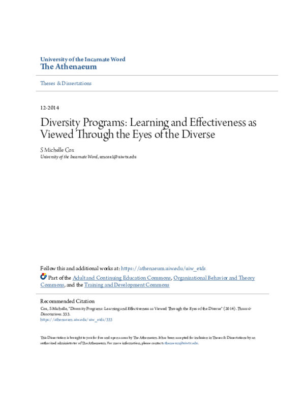 (PDF) Diversity Programs: Learning and Effectiveness as Viewed Through ...