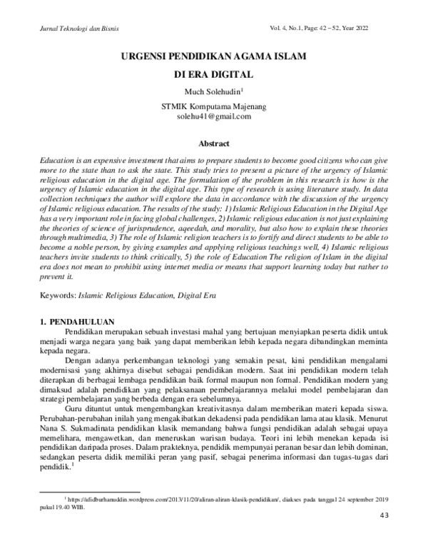 (PDF) Urgensi Pendidikan Agama Islam DI Era Digital