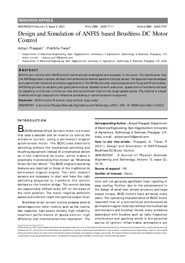 (PDF) Design and Simulation of ANFIS based Brushless DC Motor Control