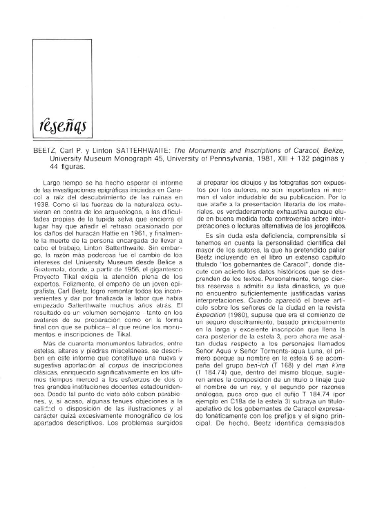 (PDF) The Monuments and Inscriptions of Caracol, Belize. Carl P. Beetz ...