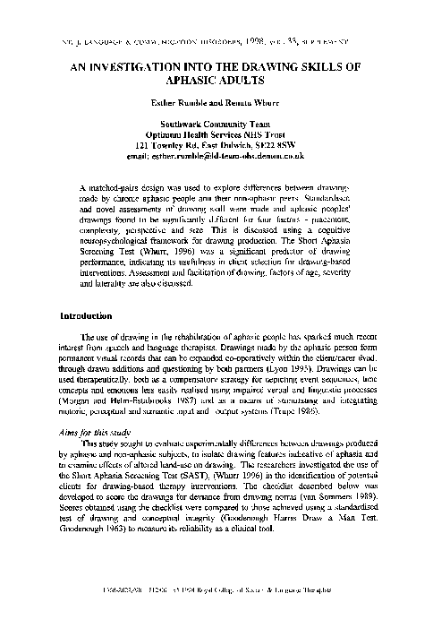 (PDF) An Investigation into the Drawing Skills of Aphasic Adults