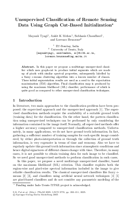 (PDF) Unsupervised classification of remote sensing data using graph cut-based initialization