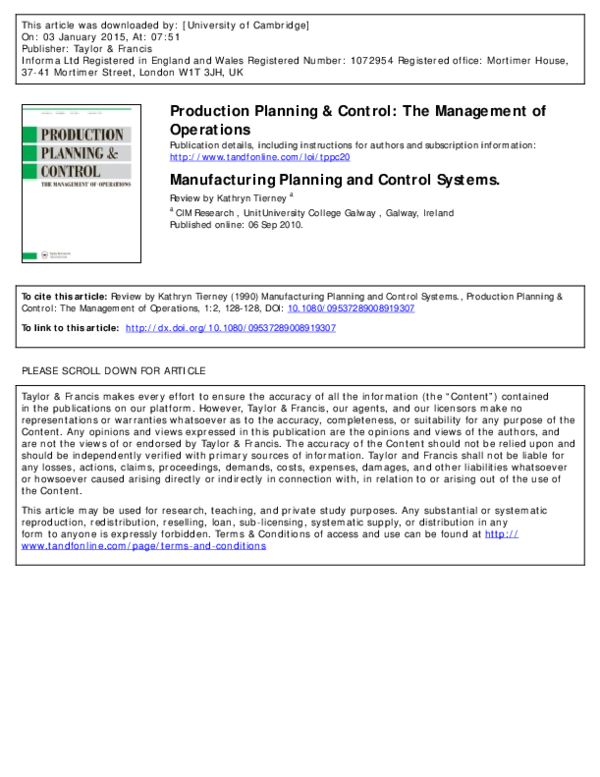 (PDF) Manufacturing Planning and Control Systems