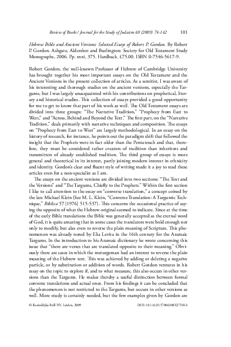 (PDF) Hebrew Bible and Ancient Versions: Selected Essays of Robert P ...