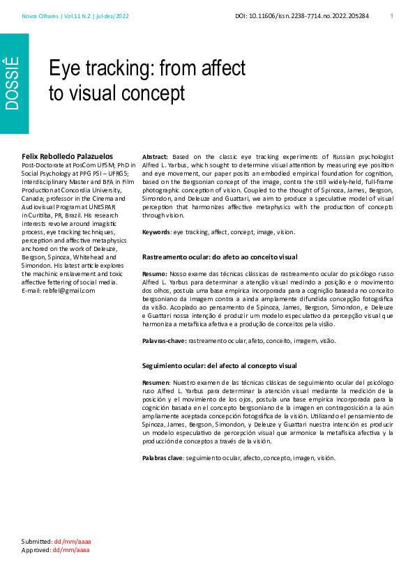(PDF) Eye tracking: from affect to visual concept