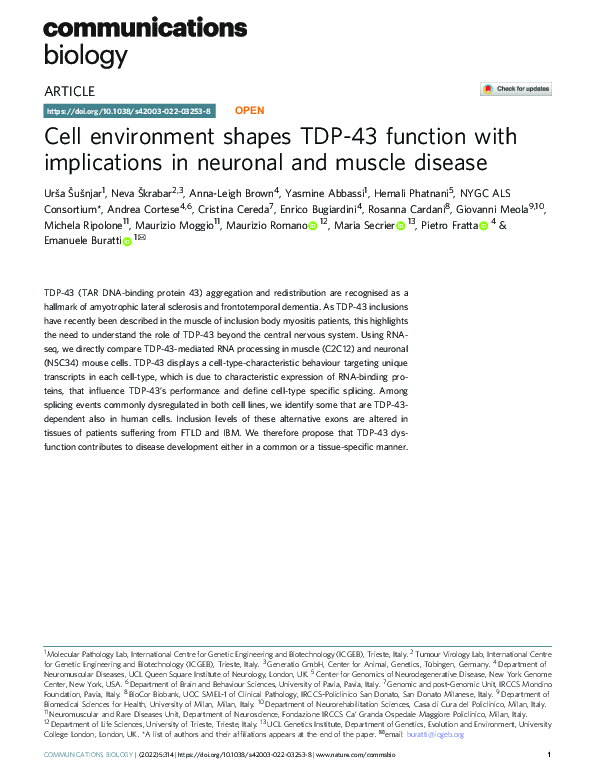 (PDF) Cell environment shapes TDP-43 function: implications in neuronal ...