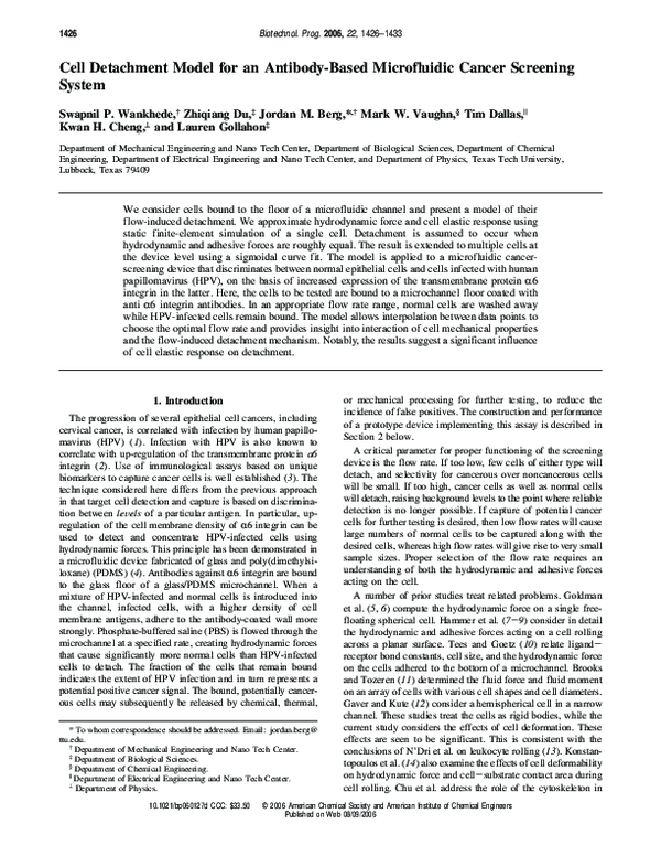 (PDF) Cell Detachment Model for an Antibody-Based Microfluidic Cancer Screening System