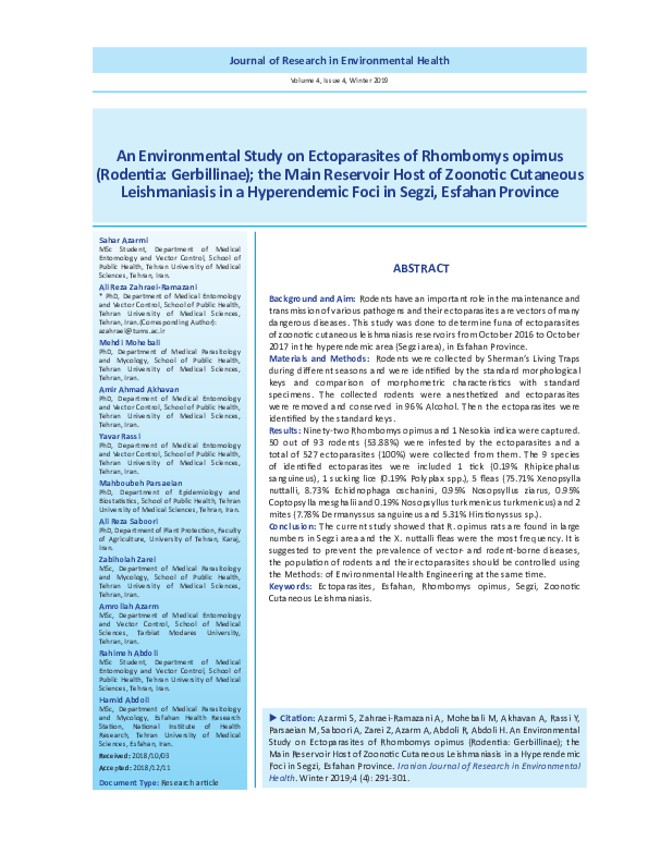 (PDF) Study on Ectoparasites of Rhombomys opimus (Rodentia: Gerbillinae ...