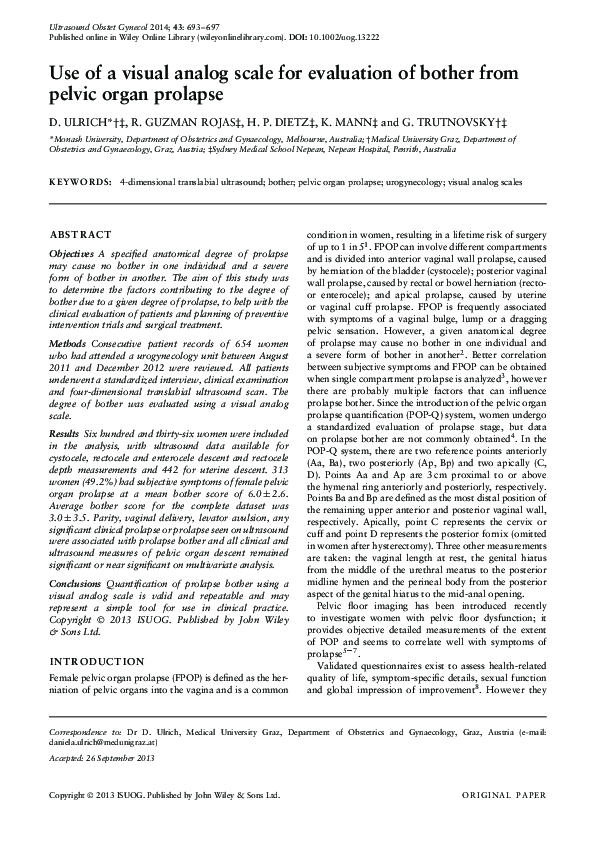 (PDF) Use of a visual analog scale for evaluation of bother from pelvic ...